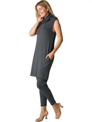 EAVOLU Sleeveless Funnel Neck Tunic/dress - Slate