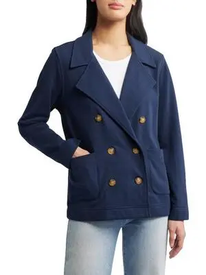 Caslon Caslon(r) Double Breasted Knit Blazer Navy Blazer