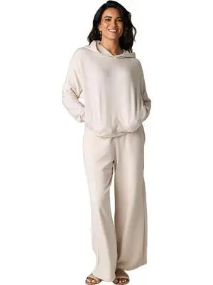 EAVOLU Baikal Eco-luxe Fleece Dolman Crop Hoodie - Bone
