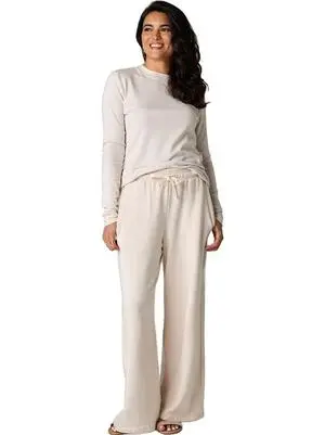 EAVOLU Garda Eco-luxe Rib Crew-neck Long Sleeve Top - Bone