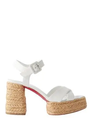 CHRISTIAN LOUBOUTIN Calakala 85 Leather Espadrille Platform Sandals - White