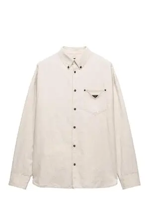 Prada Cotton-flax Oversized Chambray Shirt - Neutral