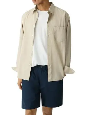 Theory Weekend Solid Cotton Button-up Shirt Earl Grey