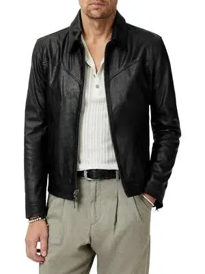 John Varvatos Sheepskin Leather Moto Jacket - Black