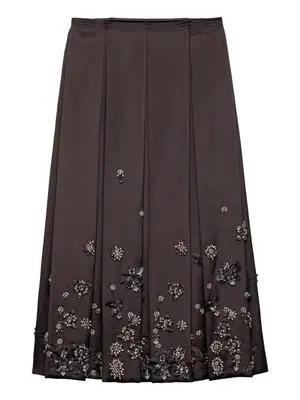 Prada Silk-wool Embroidered Skirt - Grey