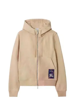 Burberry Check-label Cotton Hoodie - Neutrals