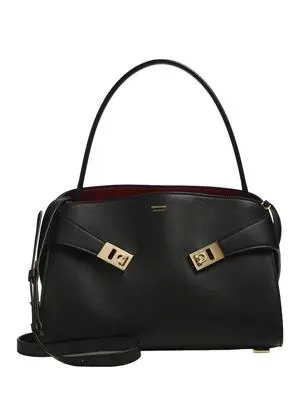 FERRAGAMO FERRAGAMO Small Hug Leather Satchel Nero/borgogna