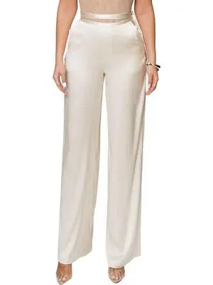 JLUXLABEL Deserae Silk Blend Wide Leg Pants - Cream