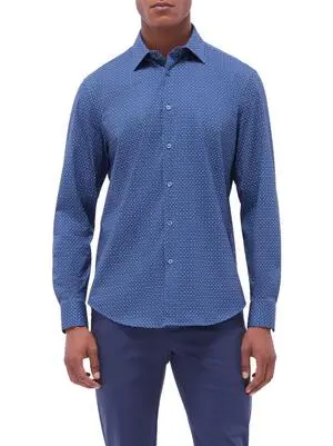 Bugatchi James Ooohcotton® Diamond Check Button-up Shirt Navy