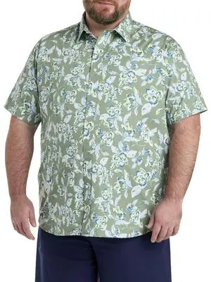 TRUE NATION BY DXL Big & Tall Floral Sport Shirt - Green Blue