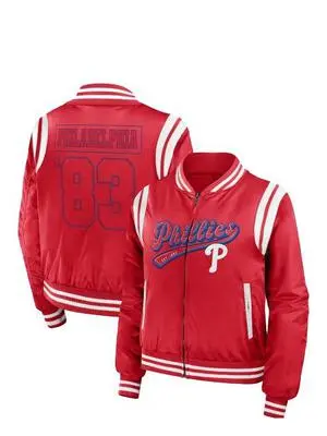 WEAR BY ERIN ANDREWS Philadelphia Phillies Embroidered Bomber Jacket - Red