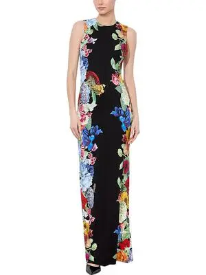 Alice + Olivia Delora Open Back Maxi Dress - Black Floral
