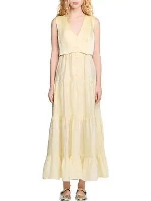 Sandro Linen Blend Maxi Dress - Light Yellow