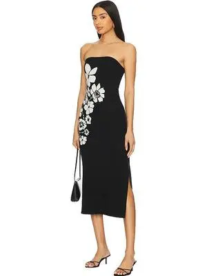 MILLY Floral Strapless Knit Midi Dress - Black & Ecru