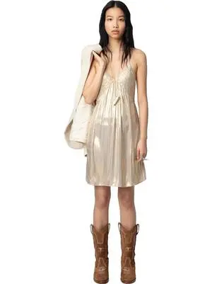 Zadig&Voltaire Rayonna Pleated Satin Mini Dress - Gold