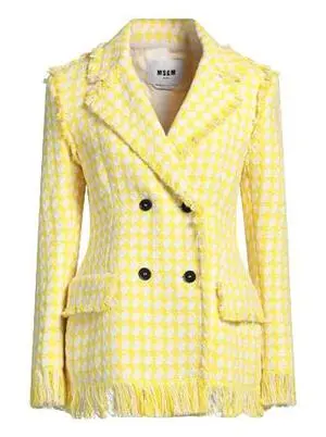 MSGM Houndstooth Tweed Blazer - Yellow