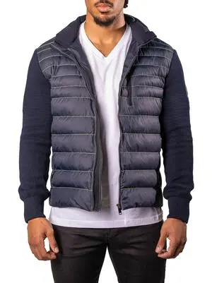 MACEOO Quilted & Knit Bomber Jacket - Blue