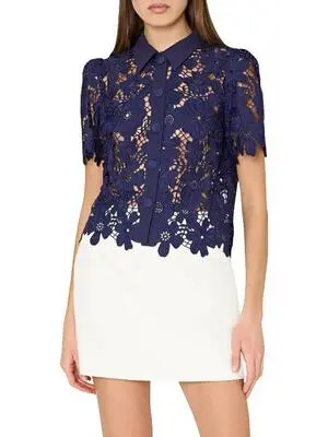 MILLY Addison Lace Shirt - Navy