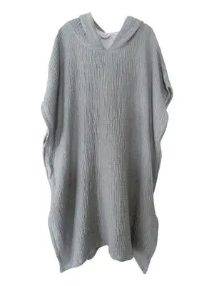Anaya Crinkled Cotton Hooded Poncho - Charcoal Grey