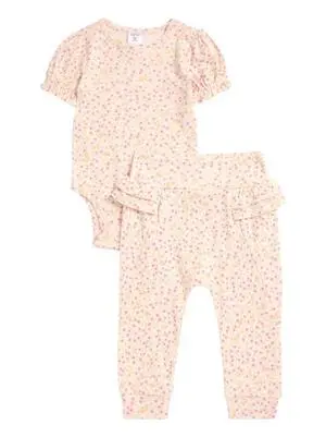 Nordstrom Nordstrom Print Cotton Bodysuit & Ruffled Joggers Set Pink Pretty Windswept Floral