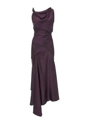 Victoria Beckham Victoria Beckham Asymmetrical Draped Midi Dress Fig