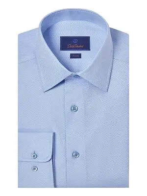 David Donahue Trim Fit Diamond Dobby Dress Shirt - Sky