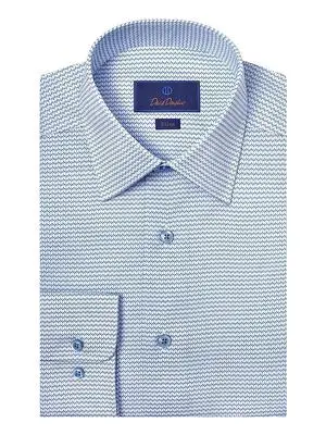 David Donahue Slim Fit Twill Micro Geometric Print Dress Shirt - Sky