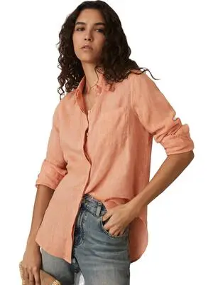 REISS Reiss Belle Linen Button-Through Shirt Orange