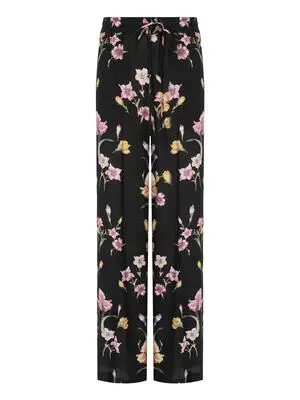 TWINSET Floral Wide Leg Trousers - Black