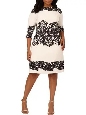 Adrianna Papell Scroll Lace Sheath Dress - Ivory/black