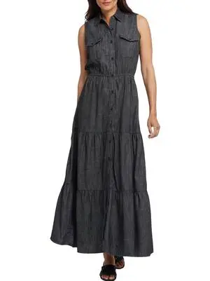 NYDJ Megan Sleeveless Tiered Maxi Dress - Black Rinse
