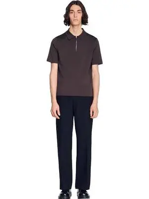Sandro Knitted Polo With Zip Collar - Chocolate