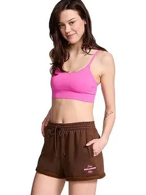 Pink Campus Fleece Rolled Hem Shorts Brown