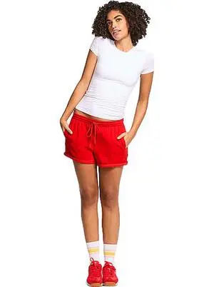 Pink Campus Fleece Rolled Hem Shorts Red