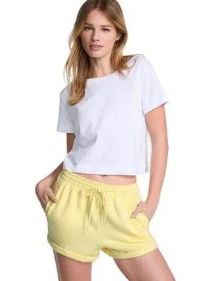 Pink Campus Fleece Rolled Hem Shorts Yellow