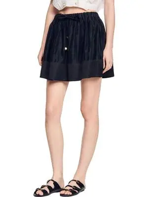 Sandro Short Dual-material Skirt - Black