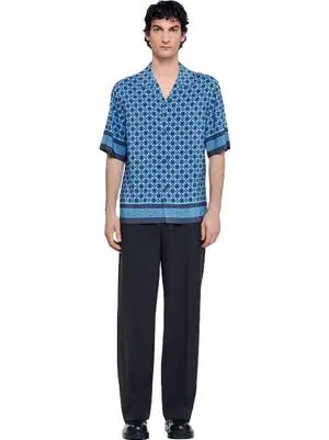Sandro Square Cross Motif Flowing Blouse - Ocean Blue