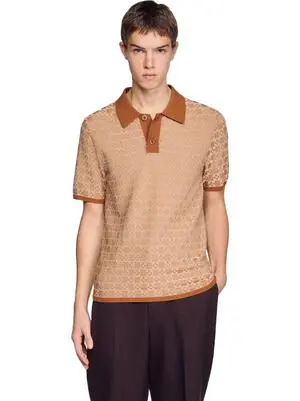 Sandro Square Cross Polo Shirt - Camel