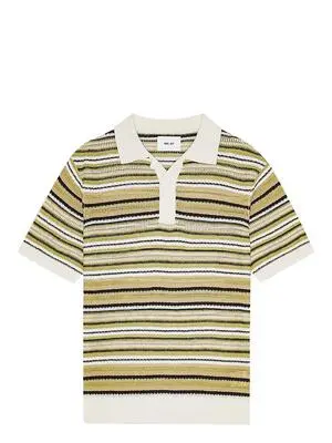 Nn07 Noam Knitted Striped Polo - Evergreen