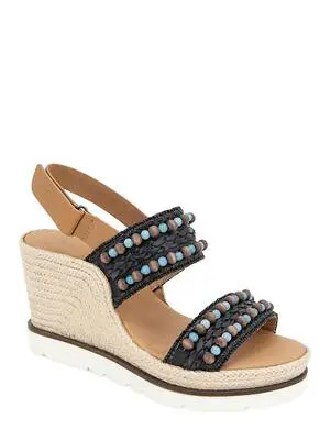 KENNETH COLE Evora 2 Espadrille Wedge Sandals - Black Leather