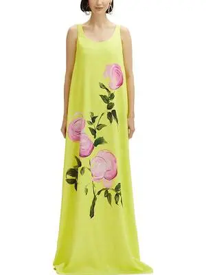 Oscar De La Renta Painted Roses Gown - Pink/yellow