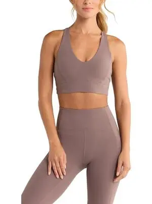 Zella Studio Luxe V-neck Racerback Sports Bra - Grey Plum