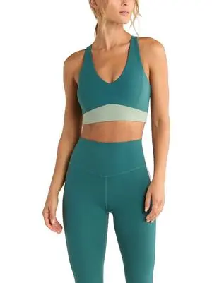 Zella Studio Luxe V-neck Racerback Sports Bra Teal Atlantic- Green