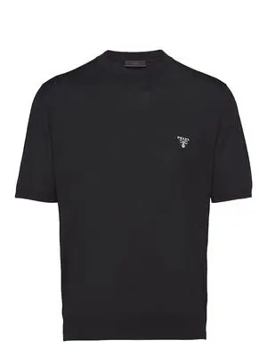 PRADA Embroidered Logo Wool Short Sleeved Shirt