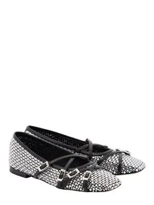 Mach & Mach Crystal-embellished Mesh Ballet Flats - Black