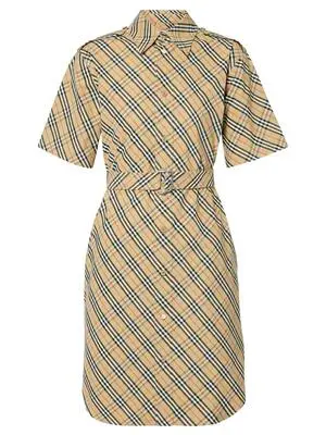Burberry Check Cotton Shirt Dress - Beige