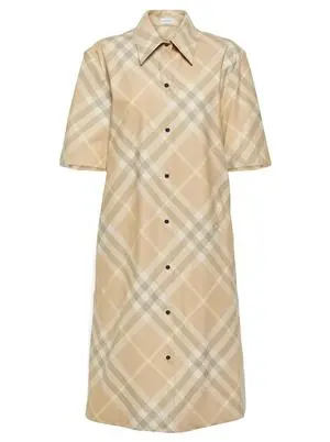 Burberry Checked Cotton Shirt Dress - Beige