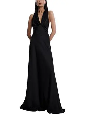 Bcbgmaxazria Cowl Neck Halter Gown - Black