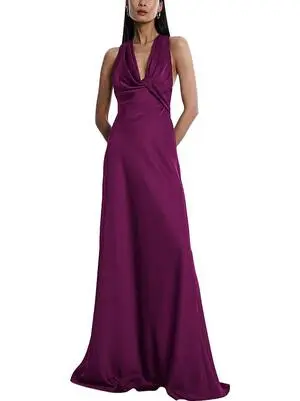 Bcbgmaxazria Cowl Neck Halter Gown - Port