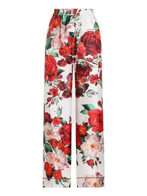 Dolce & Gabbana Satin Pajama Pants With Rose - Print